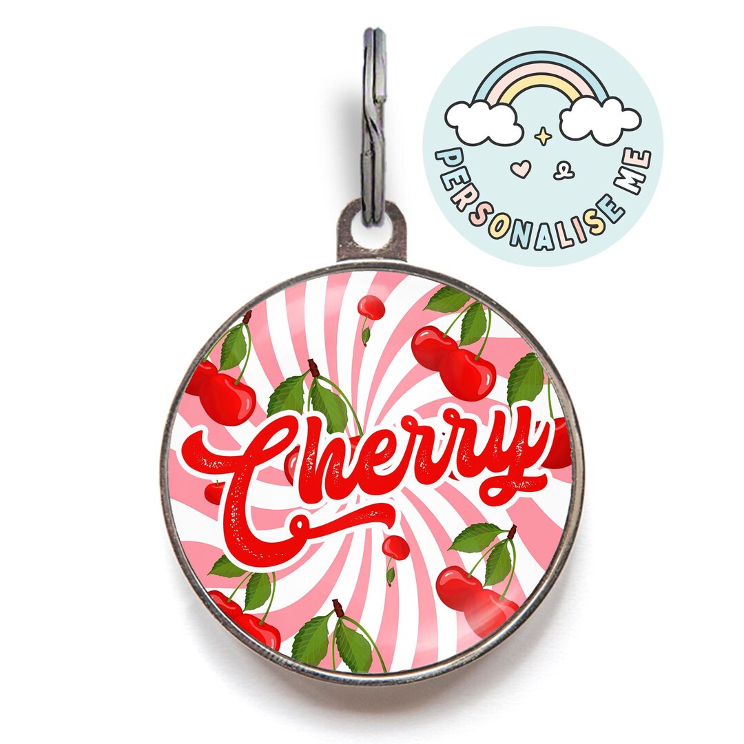 Cherry Pet Tag, Cherry Dog Name Tag, Double Sided Fruit Dog Tag ...