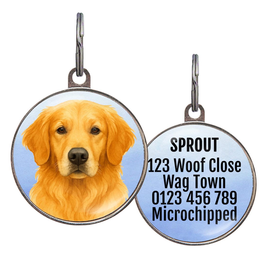 Golden Retriever Dog Tag – Custom Pet Name Tag – Waterproof Double ...