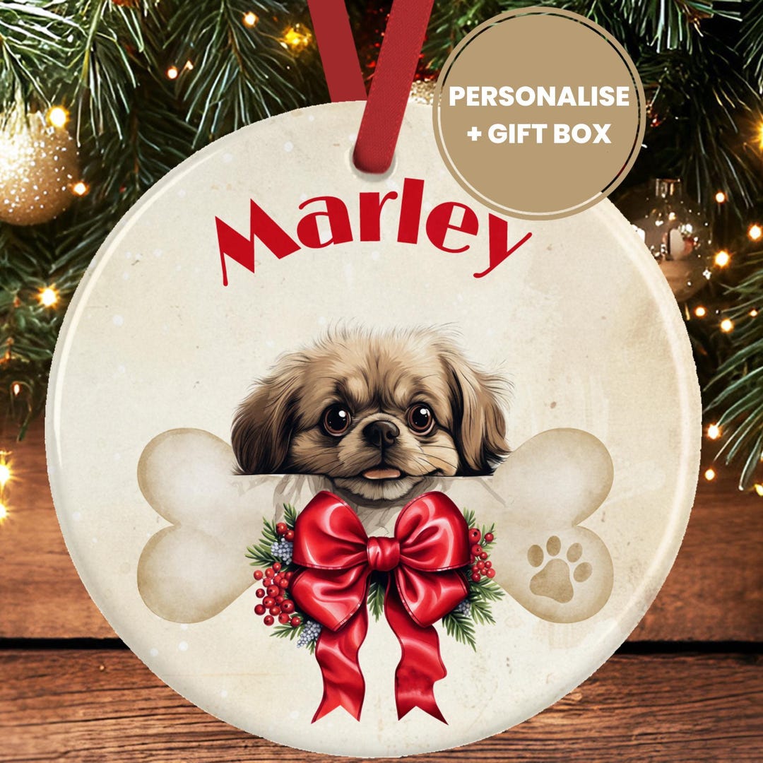 Personalised Pekingese Dog Christmas Decoration – Ceramic Dog Ornament ...