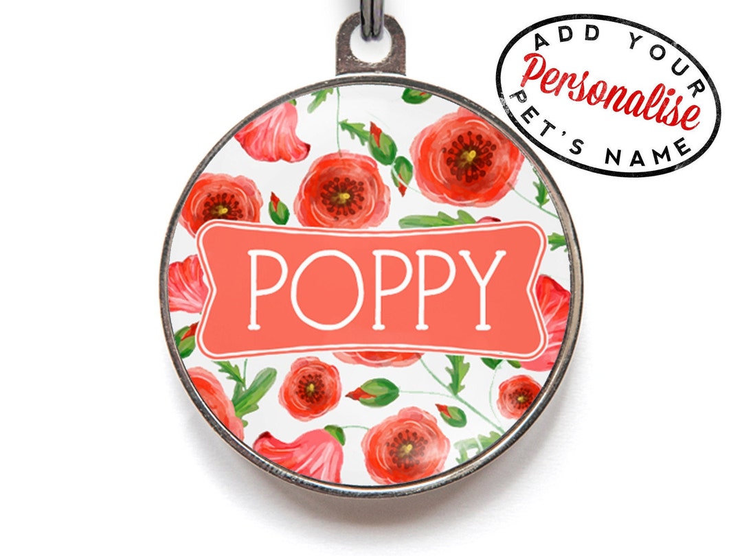 Poppy Dog Tag, Flower Pet Tag, Dog Name Tag | Personalised Pet Tag - Etsy