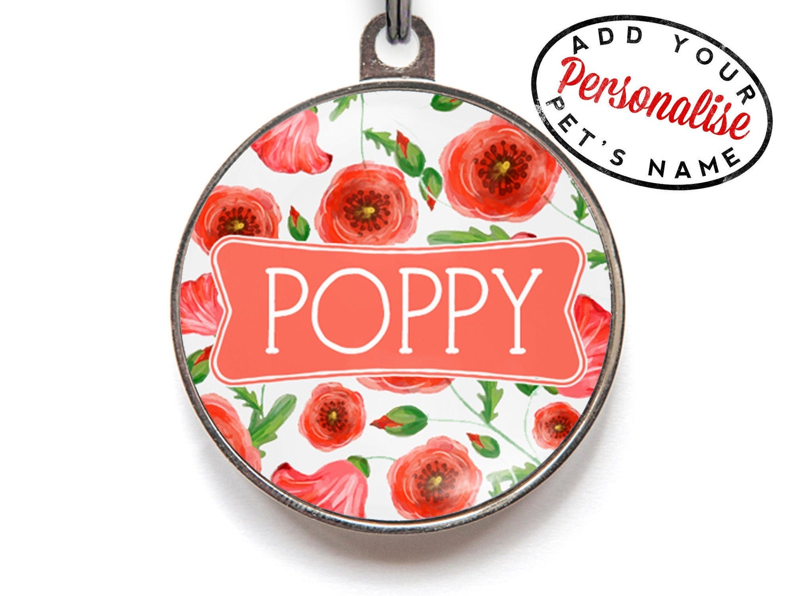 Poppy Dog Tag Flower Pet Tag Dog Name Tag Personalised Pet - Etsy