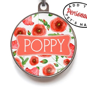 Poppy Dog Tag, Flower Pet Tag, Dog Name Tag | Personalised Pet Tag - Etsy