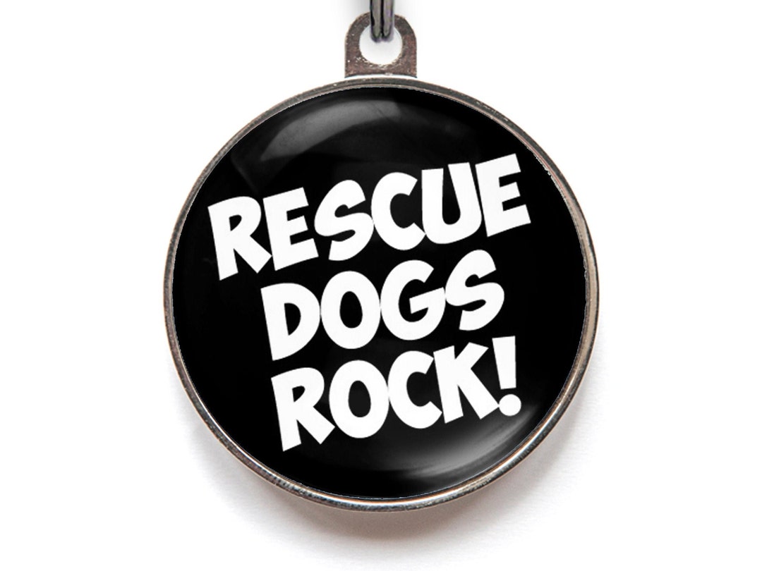 Rescue Dogs Rock! Pet ID Tag – Black Dog Tag for Rescue Dogs | Gift for ...
