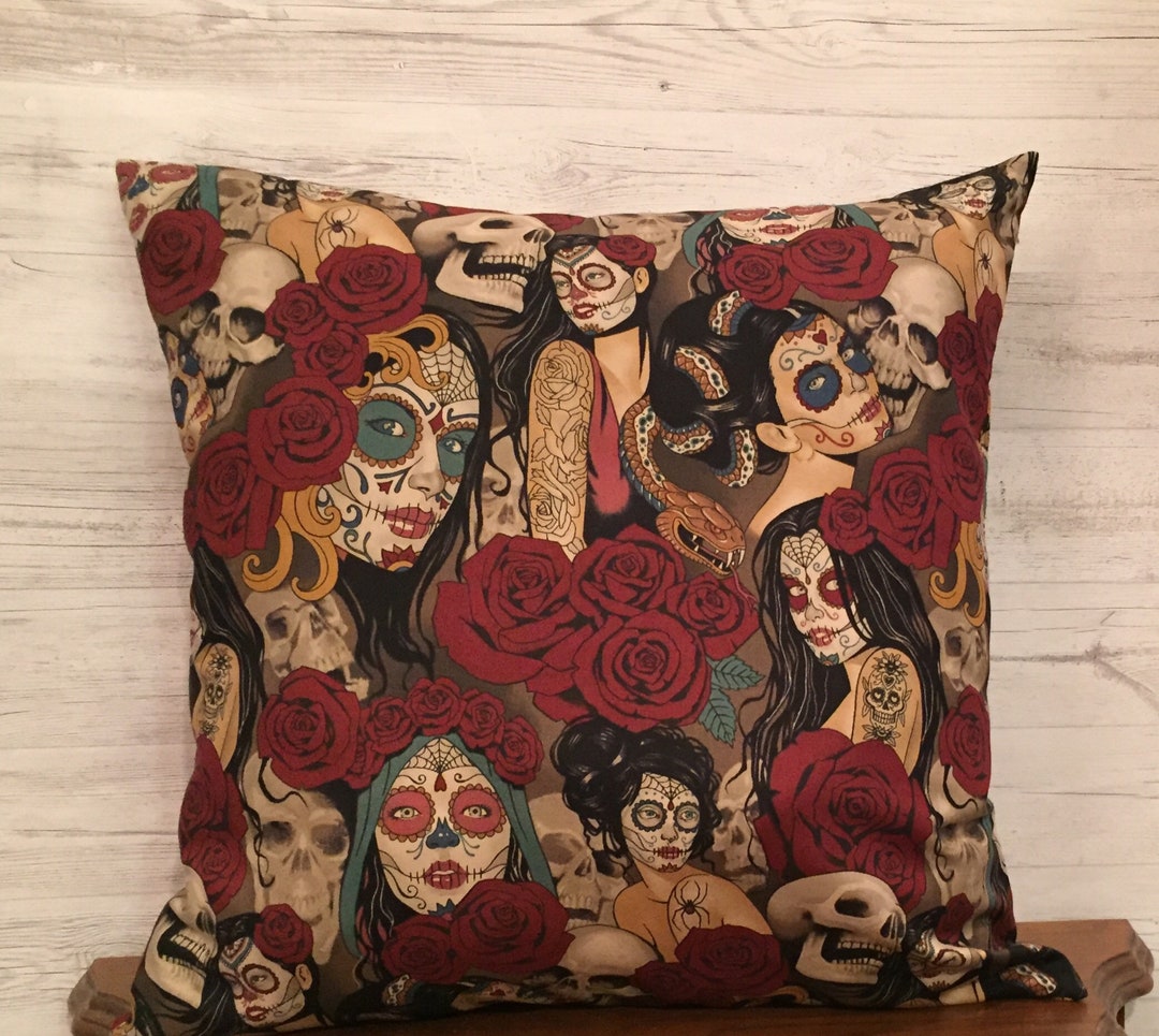 Halloween Pillow Cover, Skull Pillow Cover, Gothic Decor, Goth Pillow ...