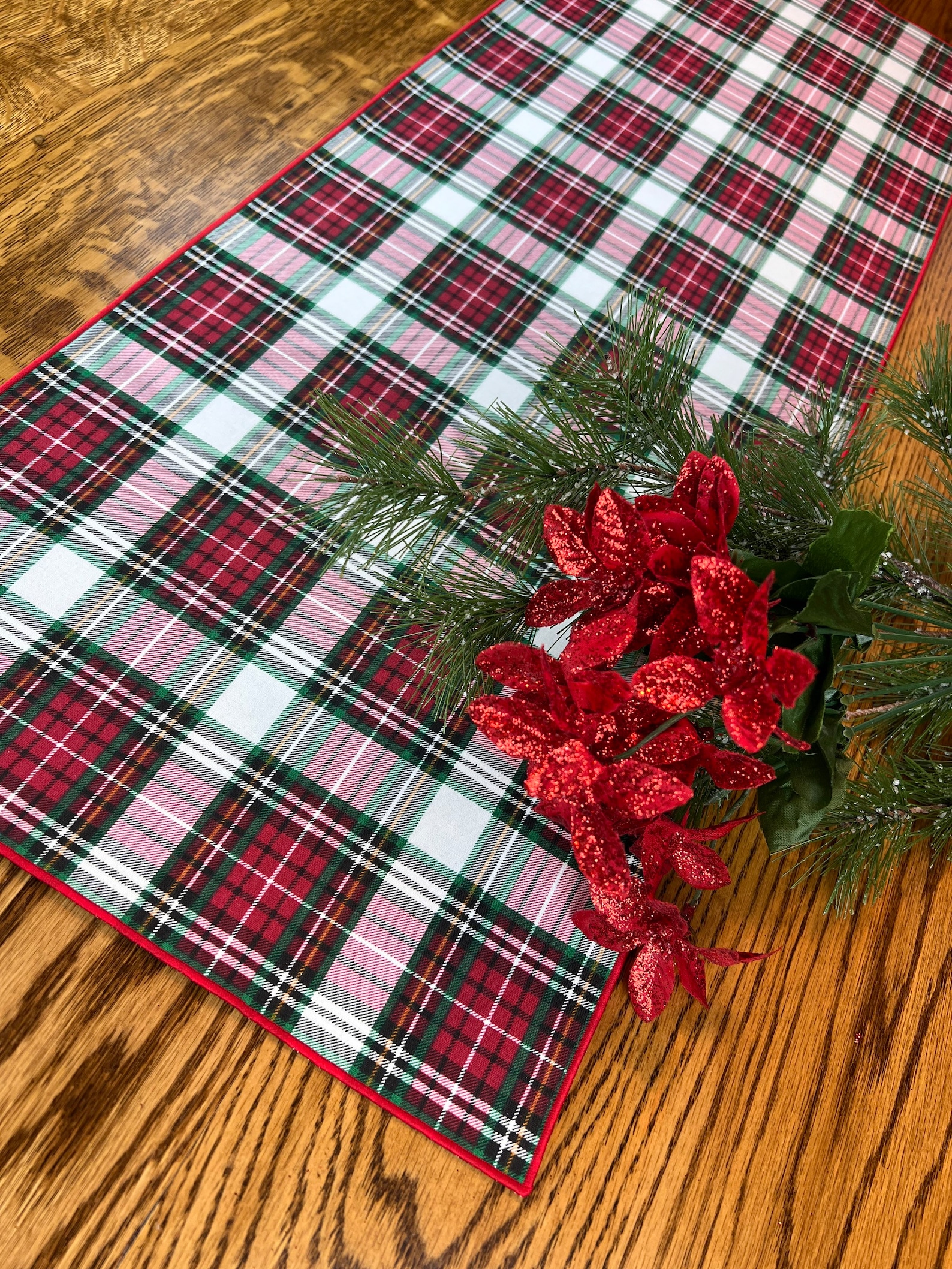 Christmas Plaid Table Runner, Green Plaid Table Runner, Red Plaid Table ...