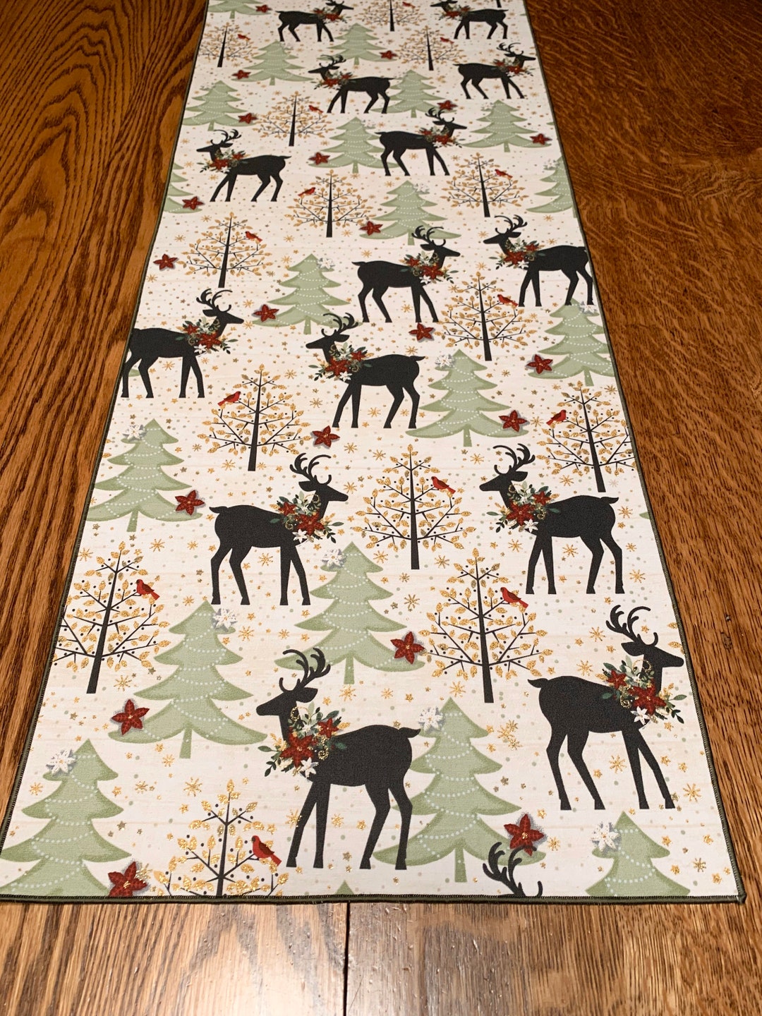 Deer Table Runner, Woodland Table Decor, Holiday Table Runner, Deer ...