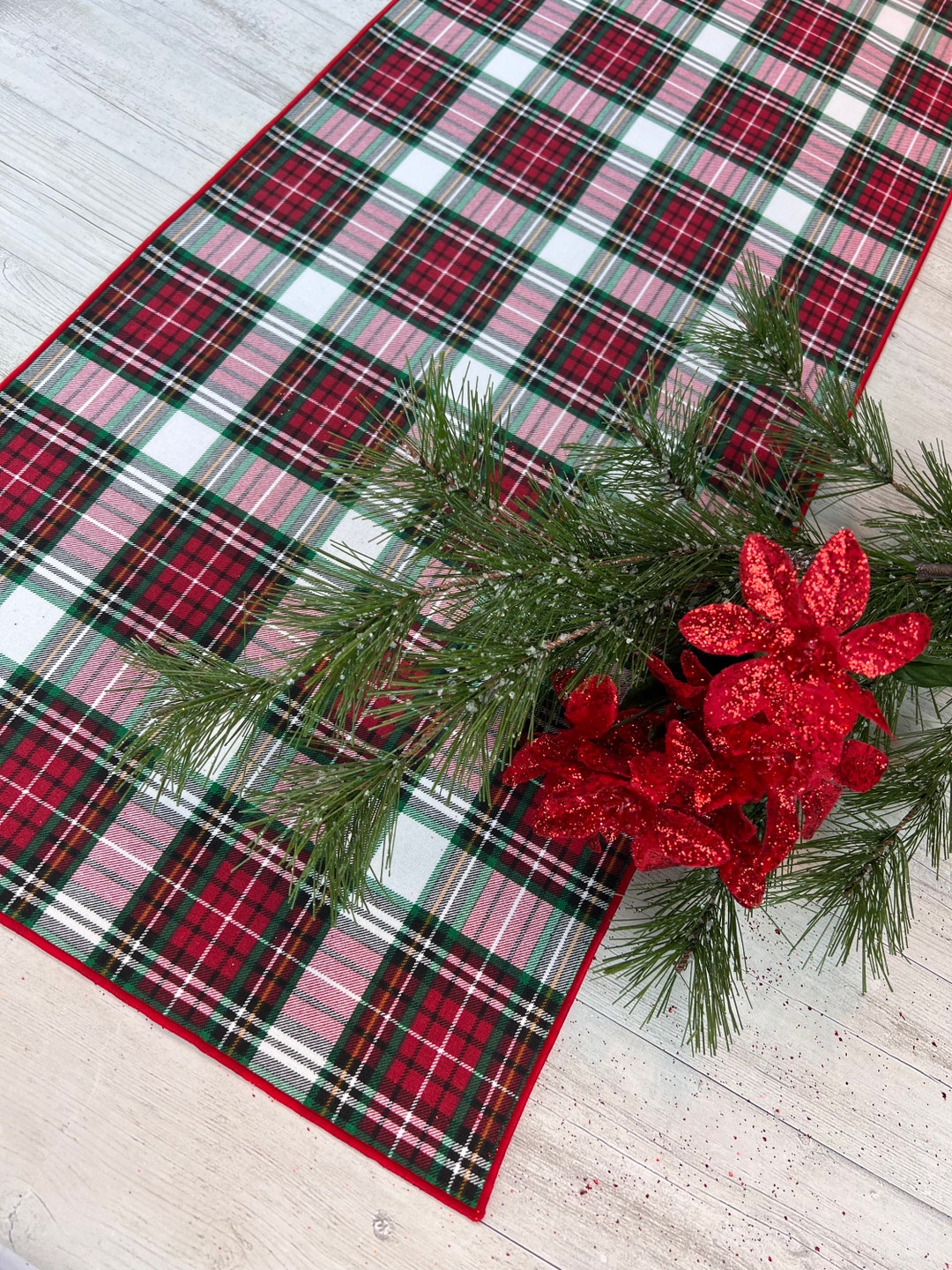 Christmas Plaid Table Runner, Green Plaid Table Runner, Red Plaid Table ...