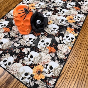Halloween Table Runner, Skull Decor, Spooky Decor, Skull Home Decor ...