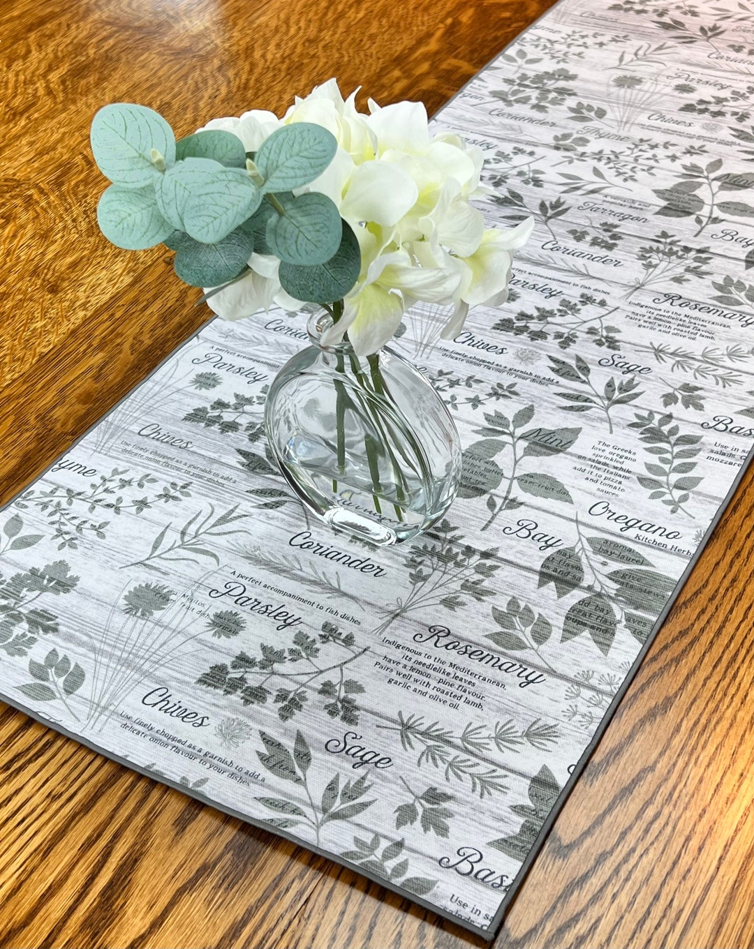 Gray Table Runner, Farmhouse Table Runner, Gray Kitchen Decor, Sage ...