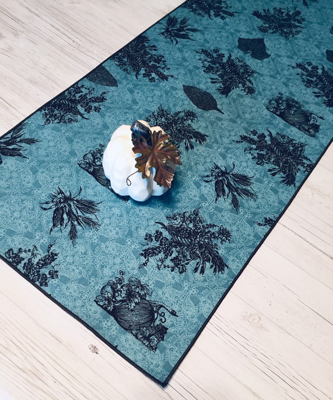 Fall Table Runner, Thanksgiving Table Runner, Autumn Table Runner, Teal ...