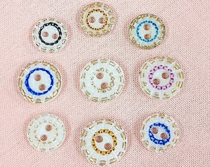 Gold Banded Edge Pattern China Buttons Mixed Size Color Lot of Nine ...