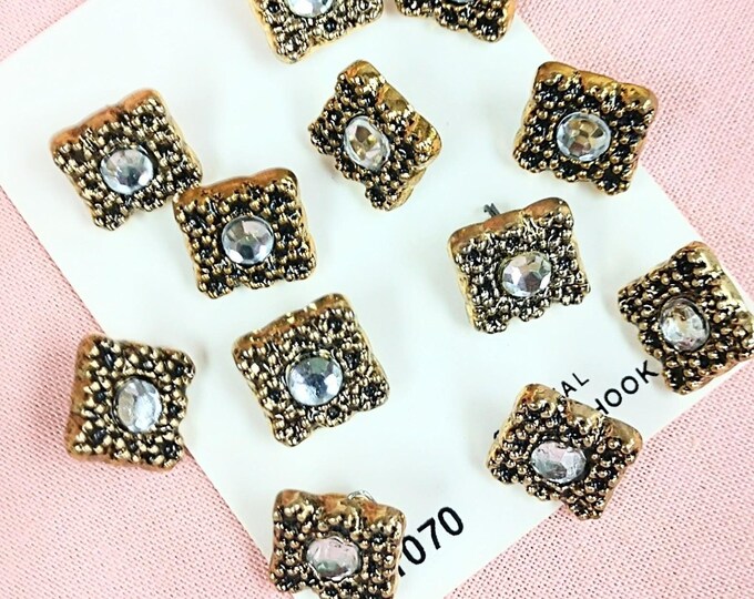 Twelve Crystal Square Gold Border Self Shank Plastic Buttons 13mm 9/16 ...