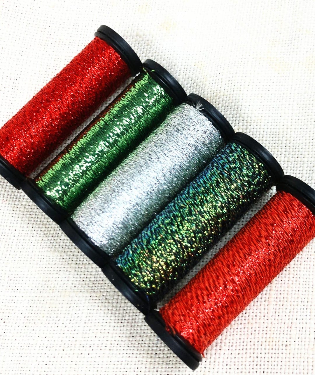 Five Spools Red Green Silver Kreinik Metallic Thread Embroidery Supply ...