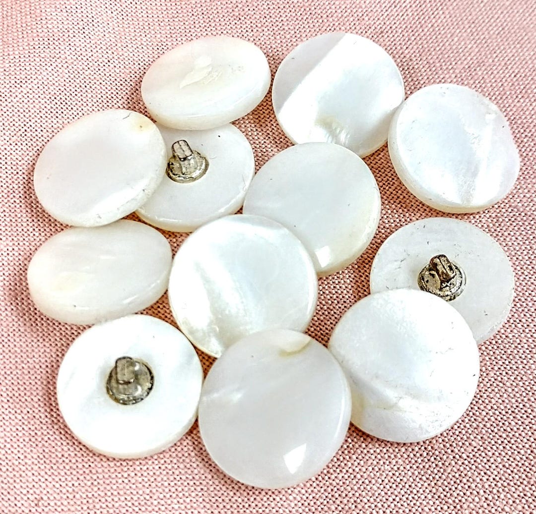 Twelve Mother of Pearl Metal Shank Cuff Buttons 14mm 9/16" Jewelry ...