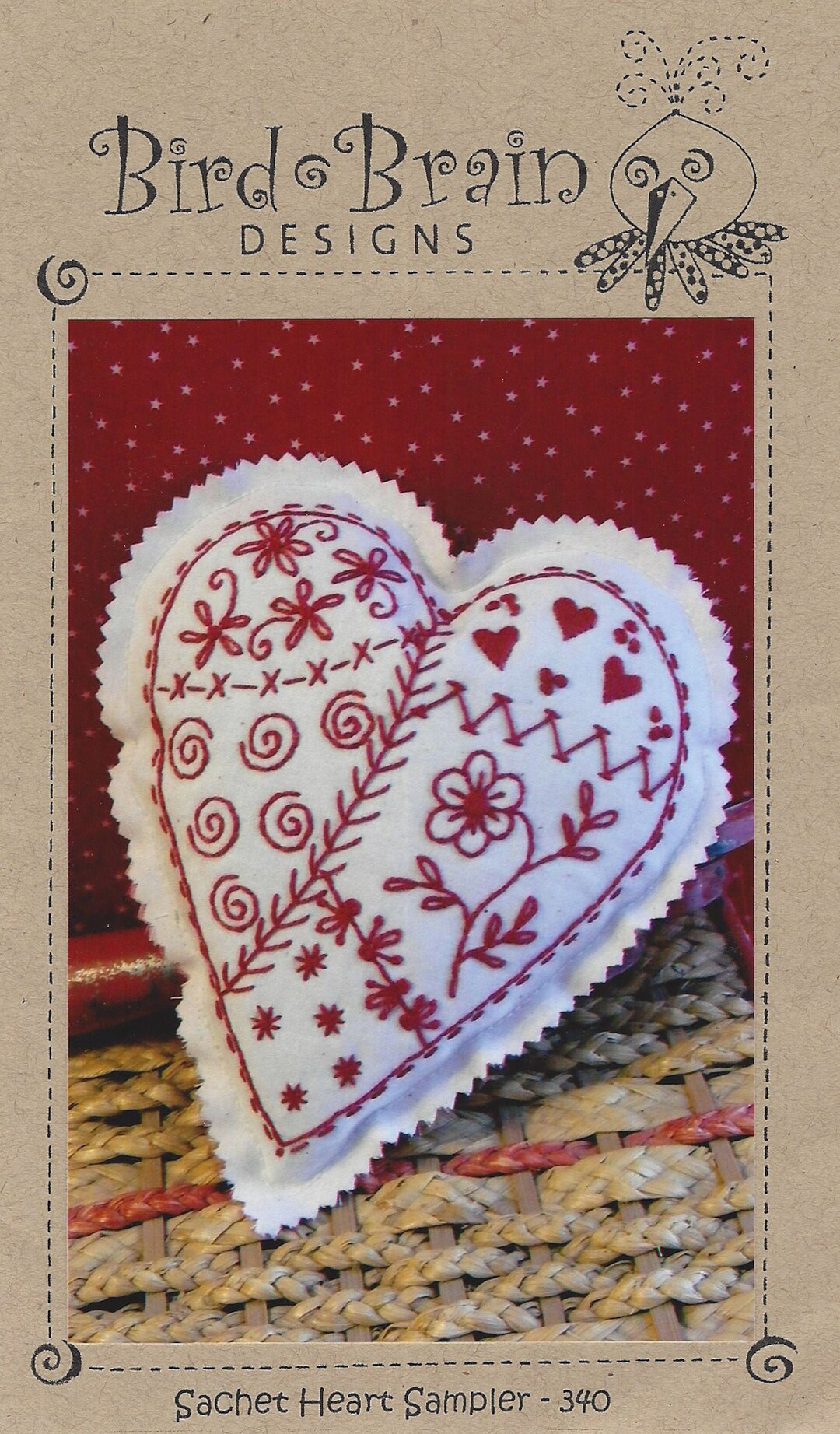 Redwork Sachet Heart Sampler Embroidery Sewing Pattern - Designer Robin ...