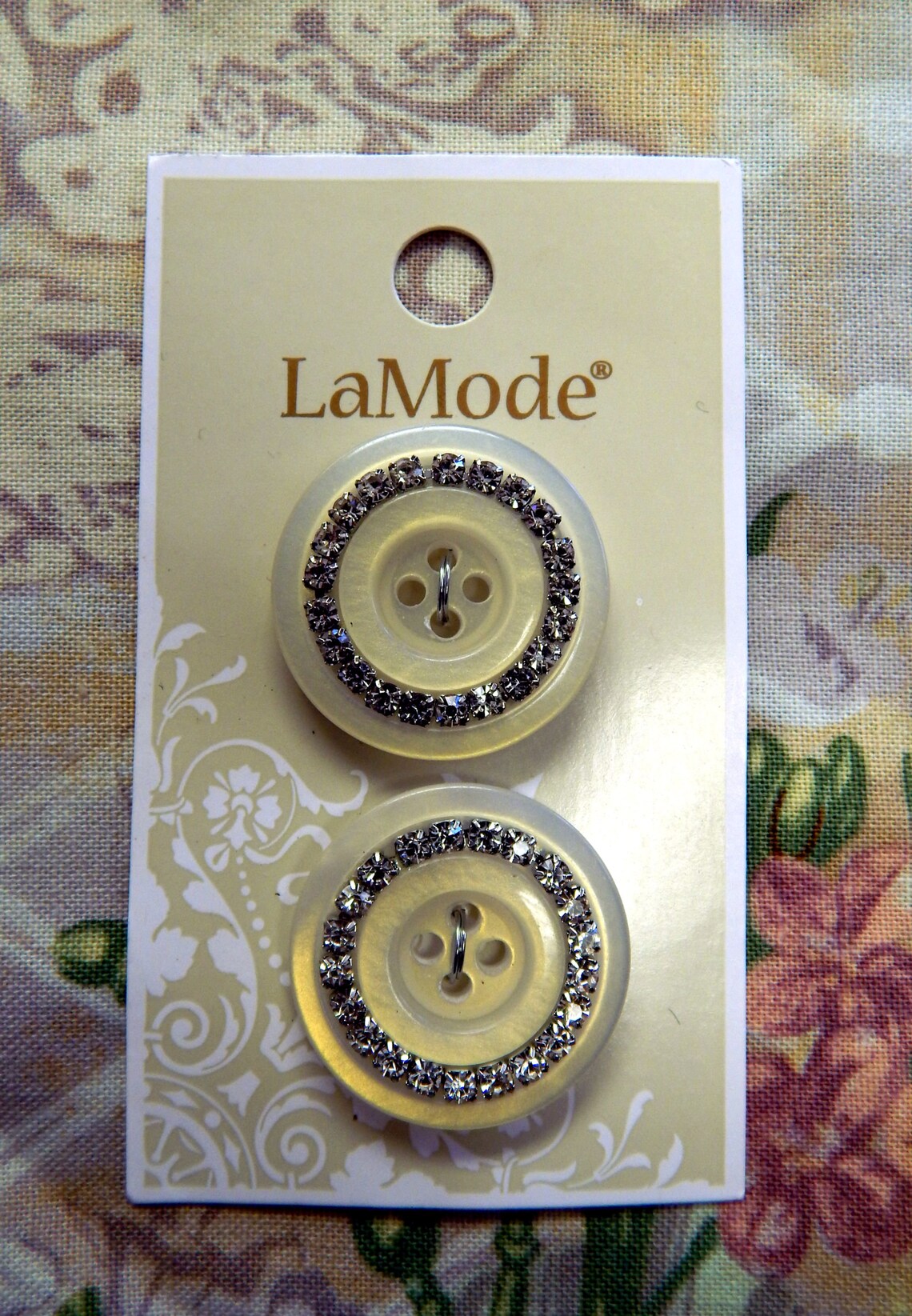Rhinestone La Mode Buttons One Inch 25mm Sew Thru Card of Two Bridal ...