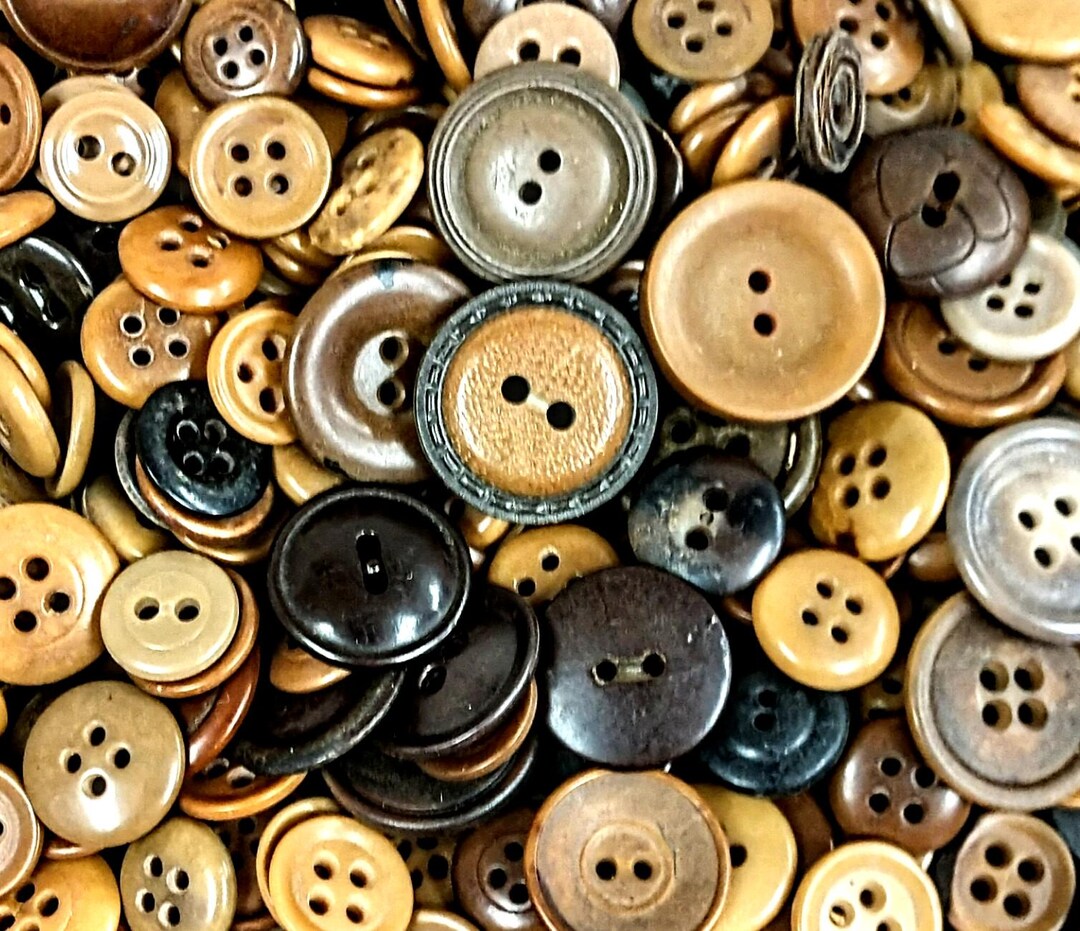Brown Khaki Black Old and New Buttons Mixed Size Lot One Half-pound ...