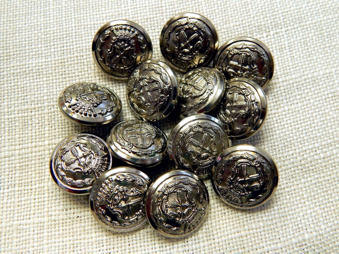 Matching Crown Crest Crossed Arrows Silvertone Metal Uniform Buttons ...