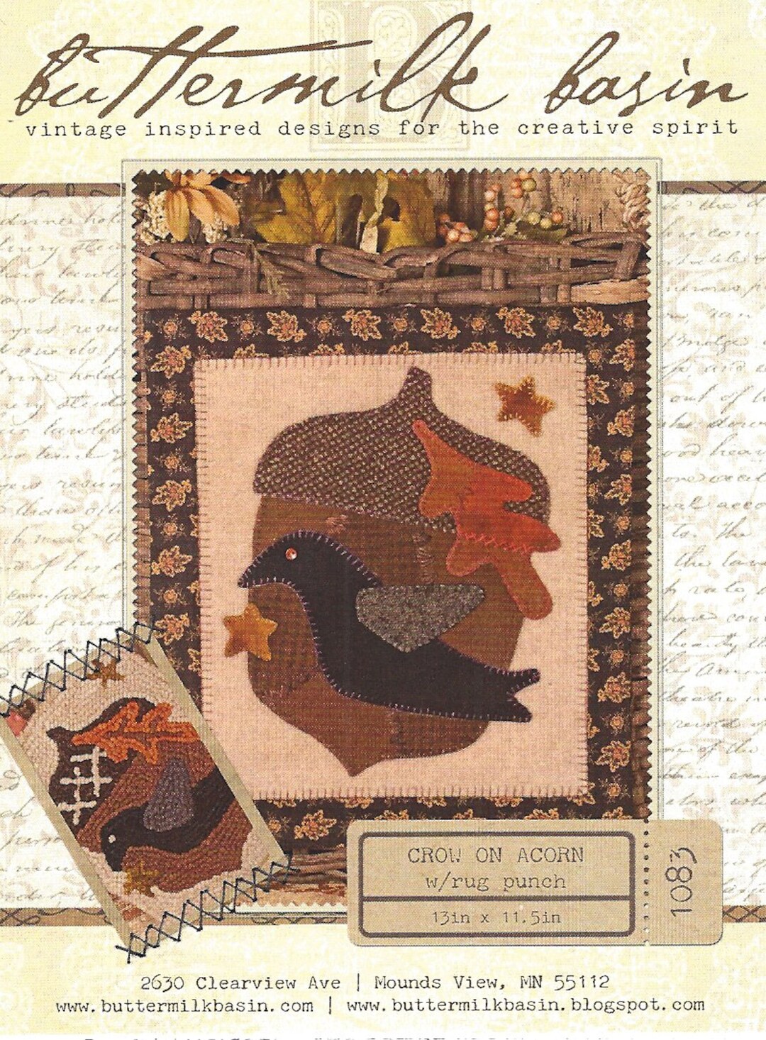 Crow on Acorn Wool Applique Sewing Pattern Buttermilk Basin - Etsy