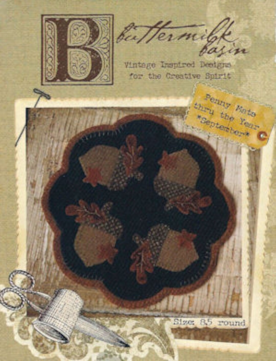 Acorn Penny Mat Wool Applique Sewing Pattern September Buttermilk Basin ...