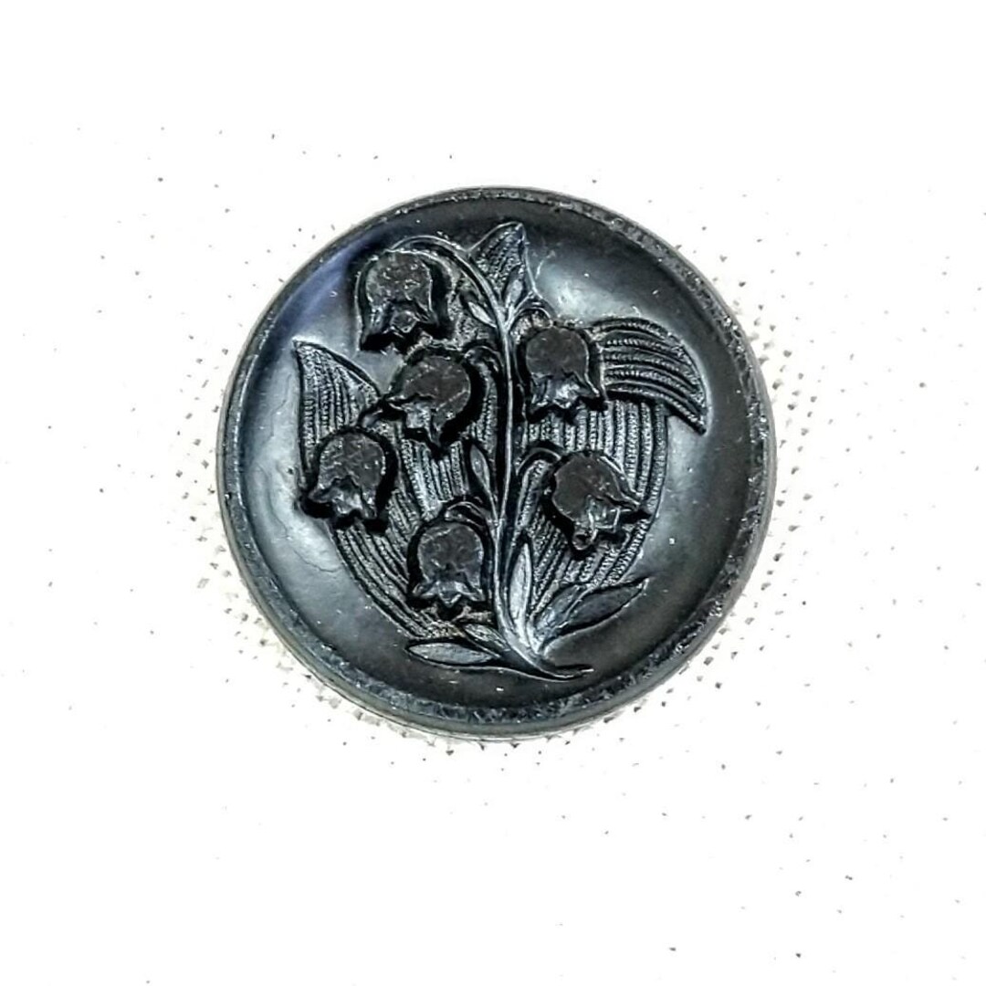 Antique Black Glass Deknatel Style Plant Life Button Patented December ...