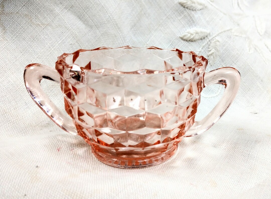 Open Sugar Bowl Jeannette Cube Pattern Pink Depression Glass 2-1/2" X 3 ...