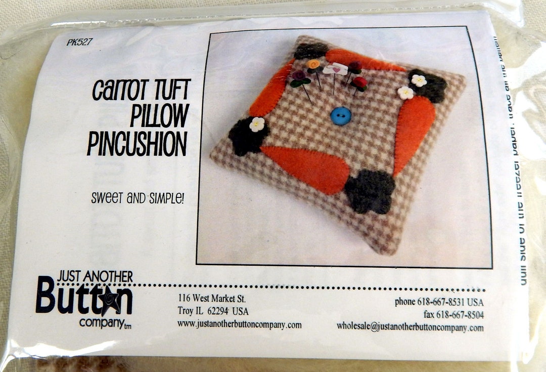 Carrot Tuft Pincushion Sewing Pattern With Wool Buttons Batting Pins ...