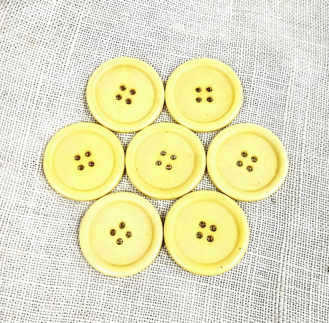 Seven Yellow Sew Thru Plastic Buttons 28mm 1-1/8" Craft Sewing Supply ...