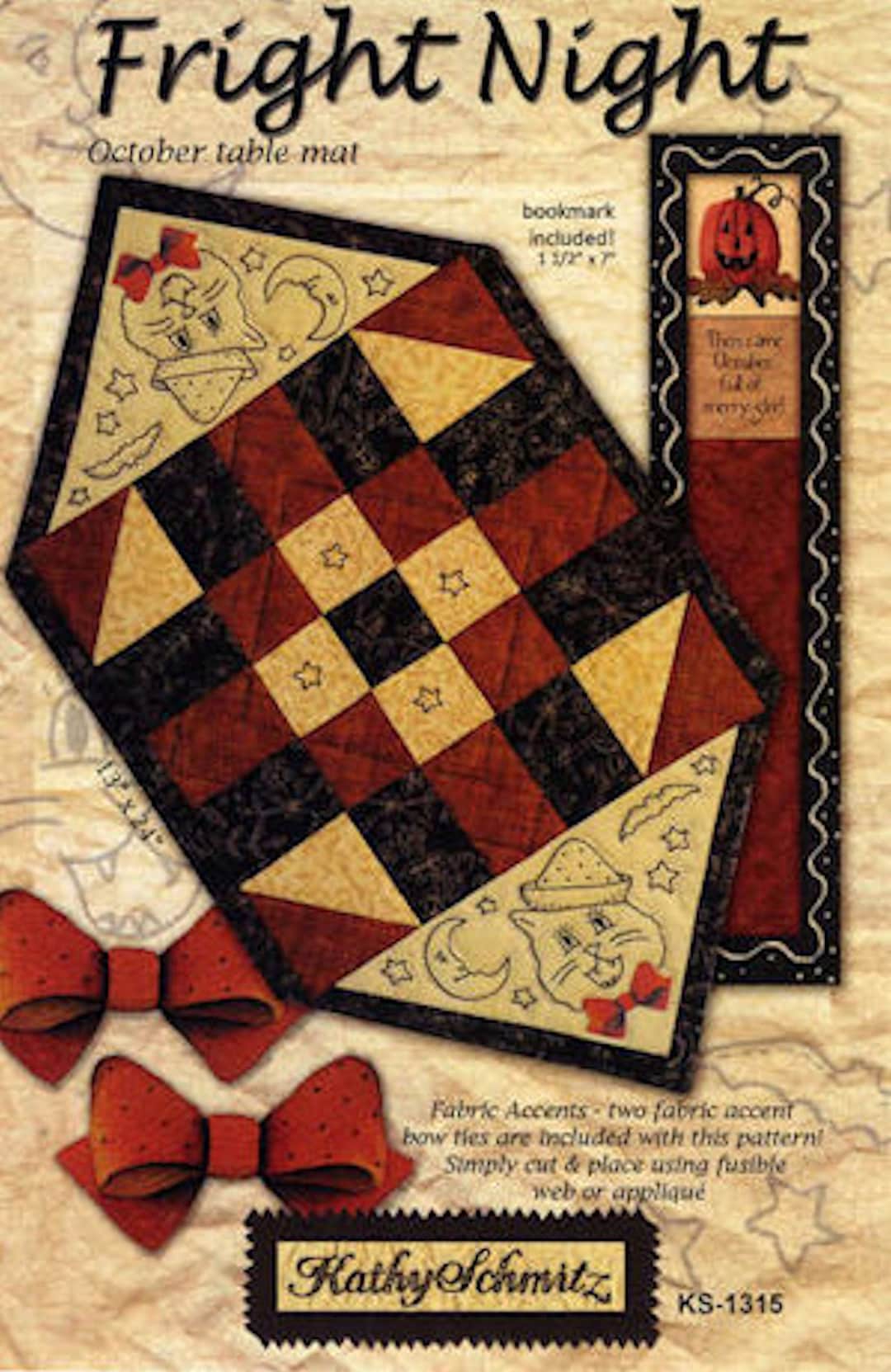 Fright Night October Table Mat Embroidery Quilting Pattern 13" X 24 ...