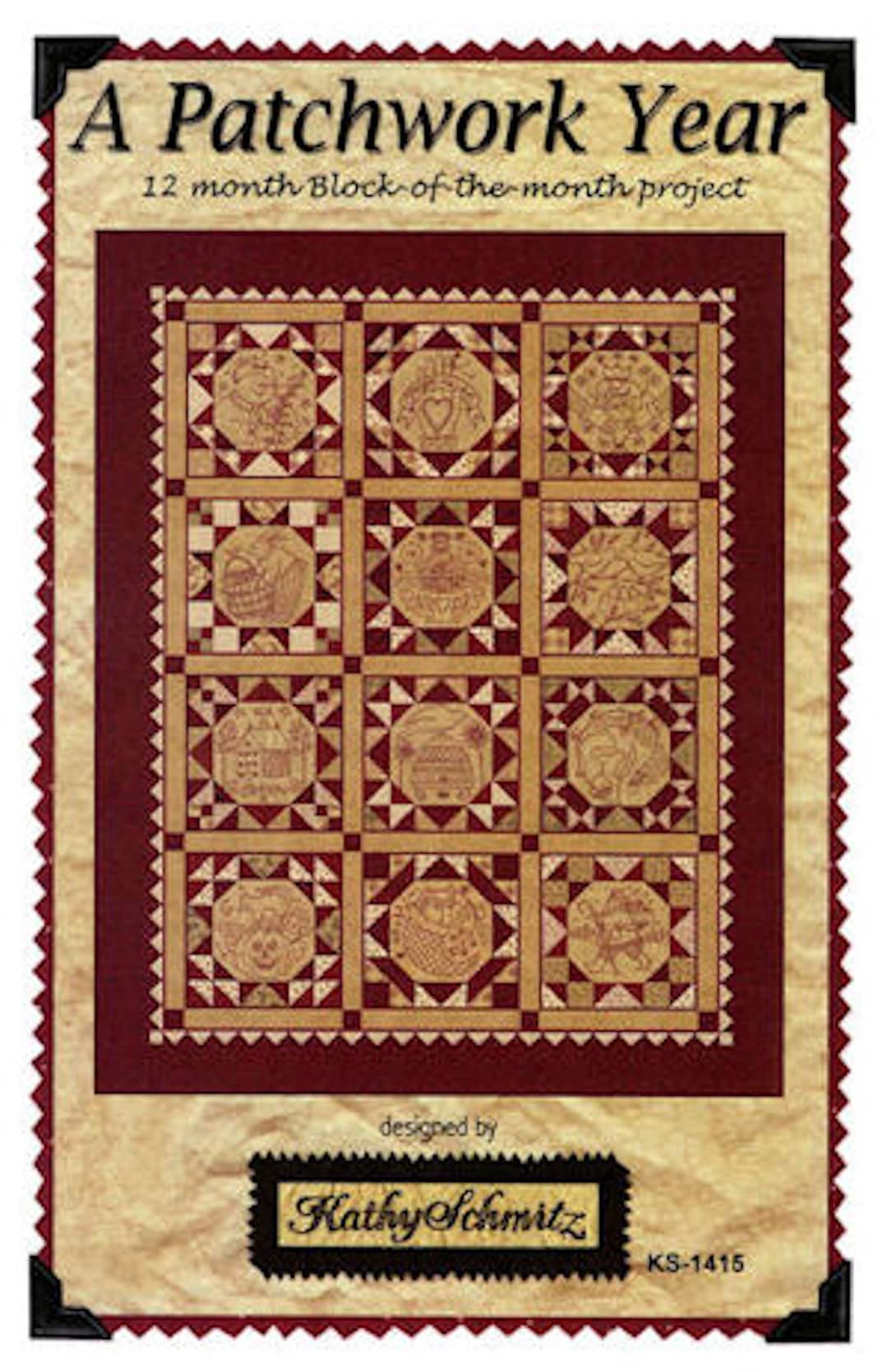 Kathy Schmitz Studio A Patchwork Year Twelve Block Redwork Embroidery ...