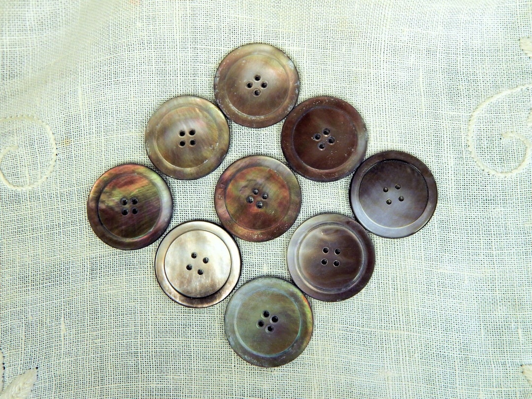 Large Carved Antique Smoky Oyster Shell Coat Buttons 1-7/16"iridescent ...