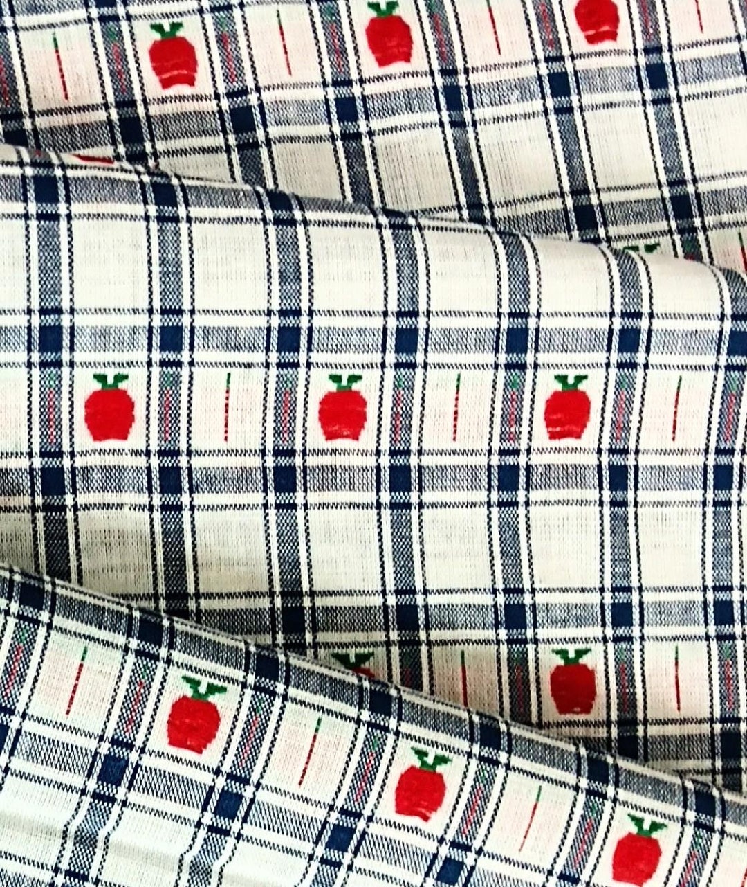 Red Apple Navy Blue Windowpane Dan River Woven 54" 100% Cotton by the ...