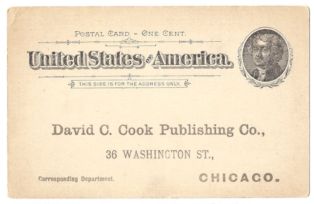 One Cent Jefferson - Postal Reply Card - David C Cook Publishing Co ...