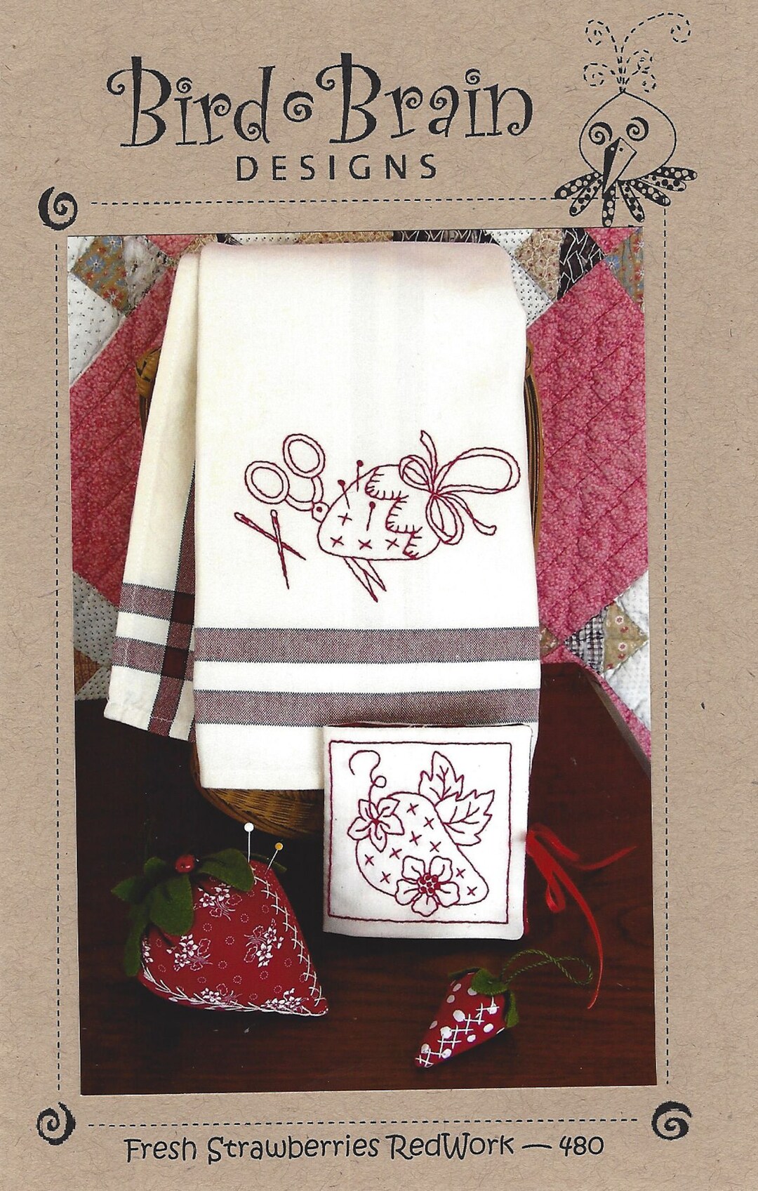 Fresh Strawberries Redwork Towel Emery Needle Book Pincushion Sewing ...