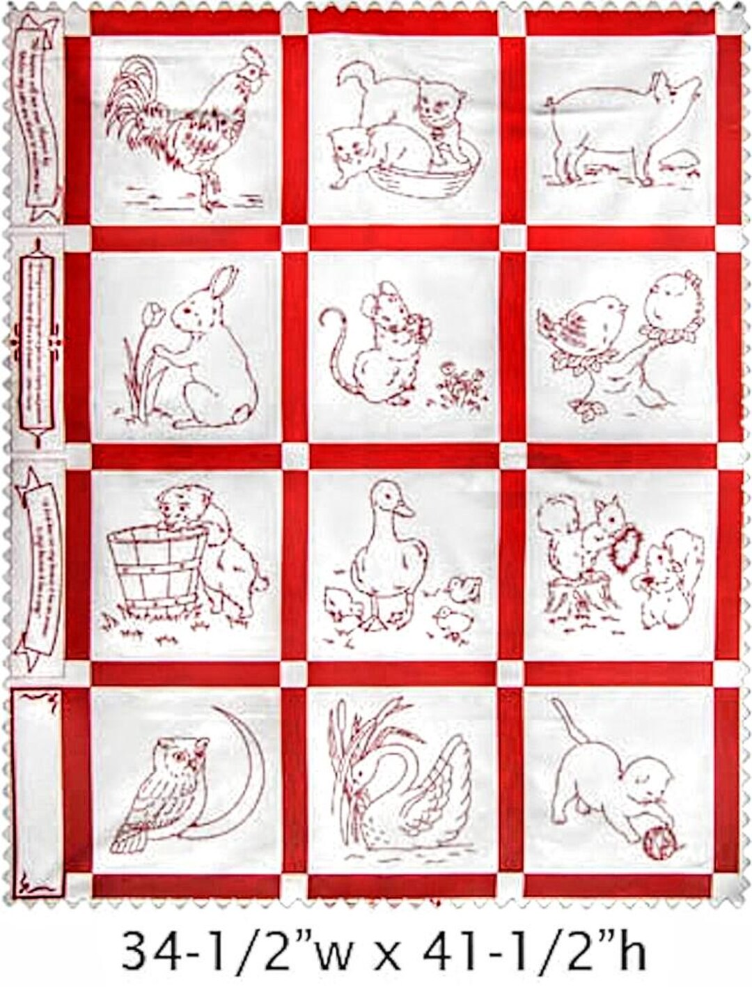 Redwork Animals RJR Quilt Fabric Panel 100% Cotton 34-1/2" X 41-1/2" - Etsy
