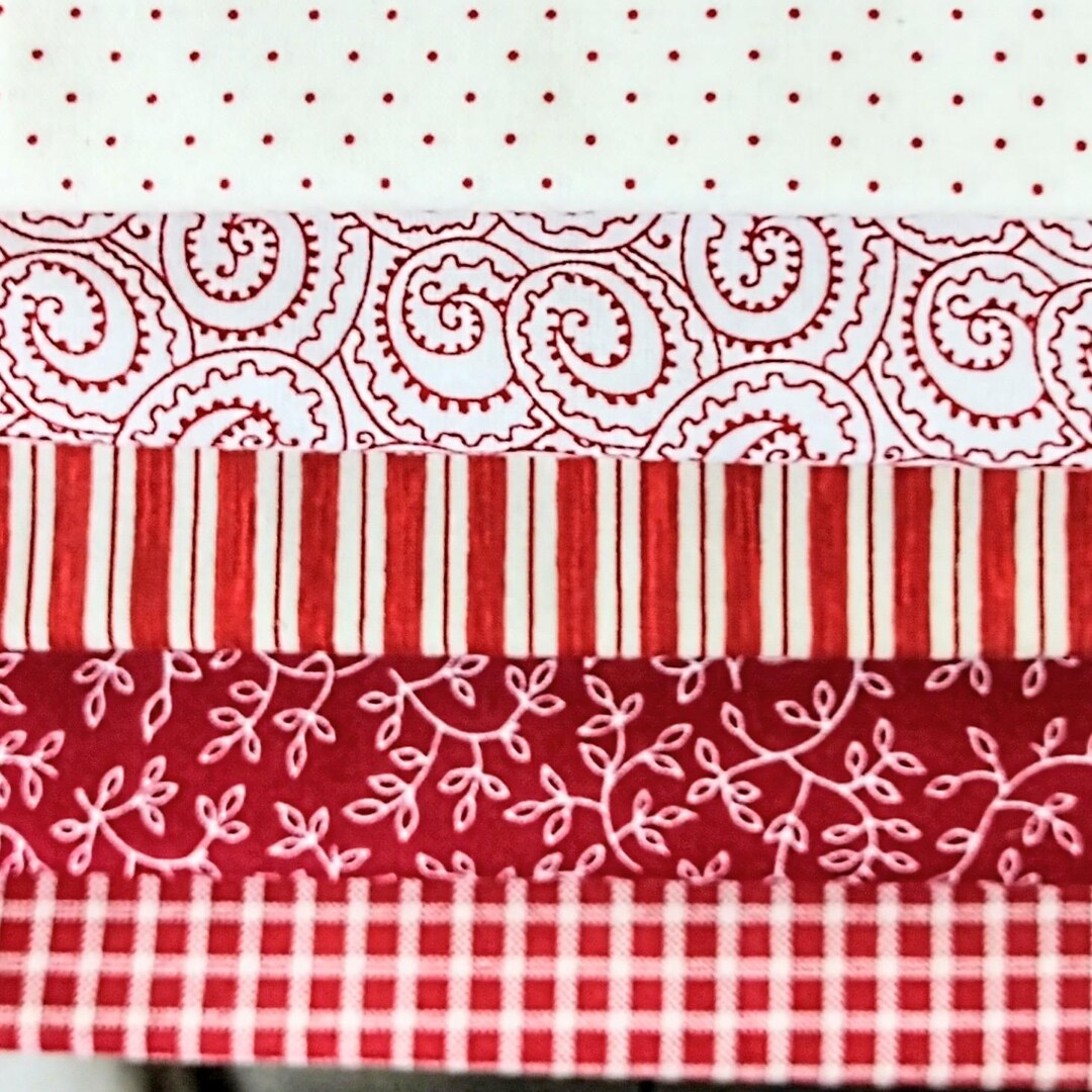 Red White Quilt Fabric Five-piece Fat Quarter Bundle 100% Cotton Sewing ...