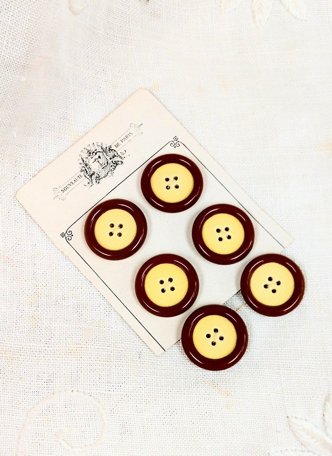 Vintage French Buttons Brown Rim Sew Thru Nouveaute De Paris 28mm 1-1/8 ...