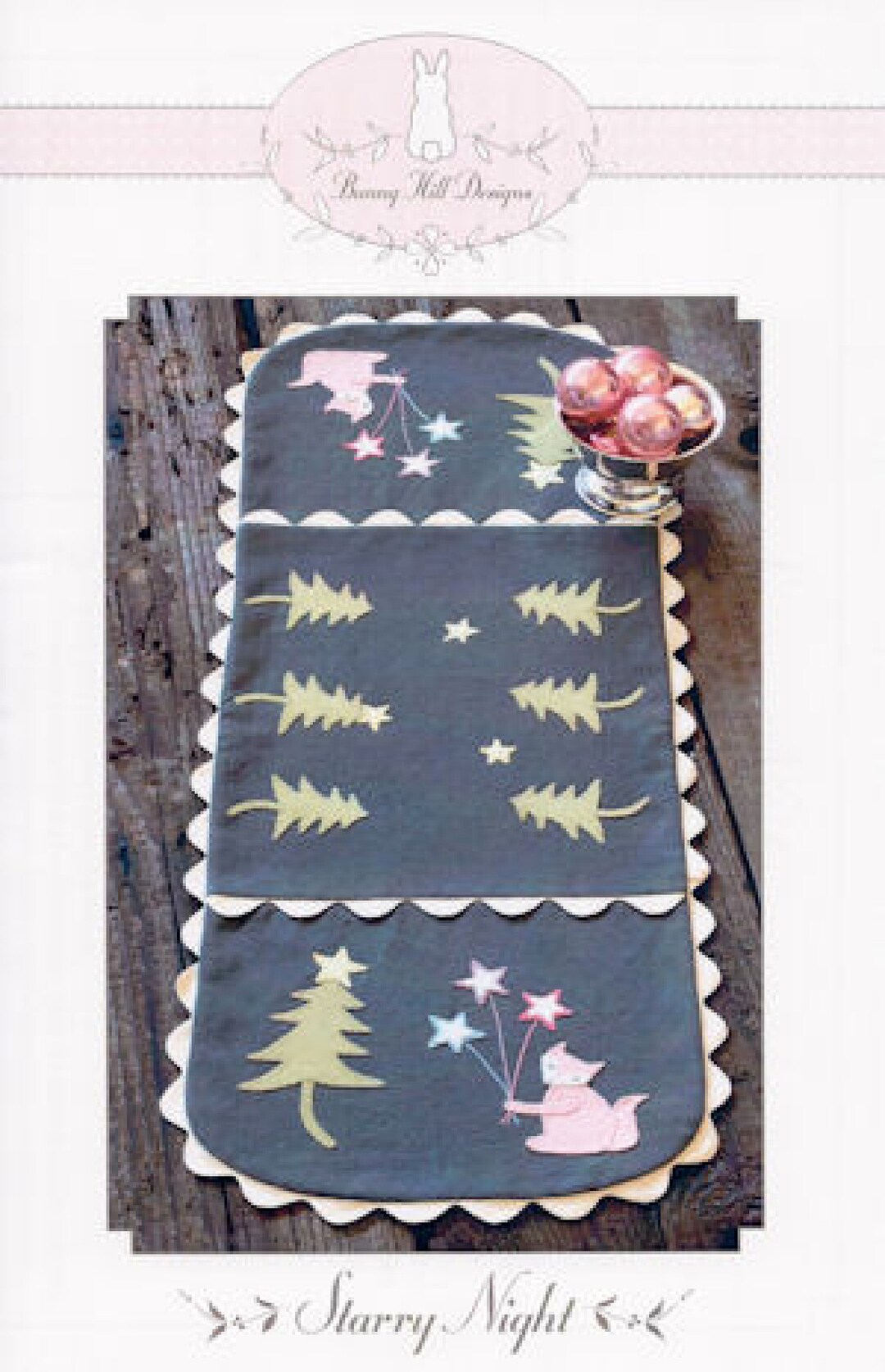 Starry Night Table Runner Wool Applique Sewing Pattern Bunny Hill ...