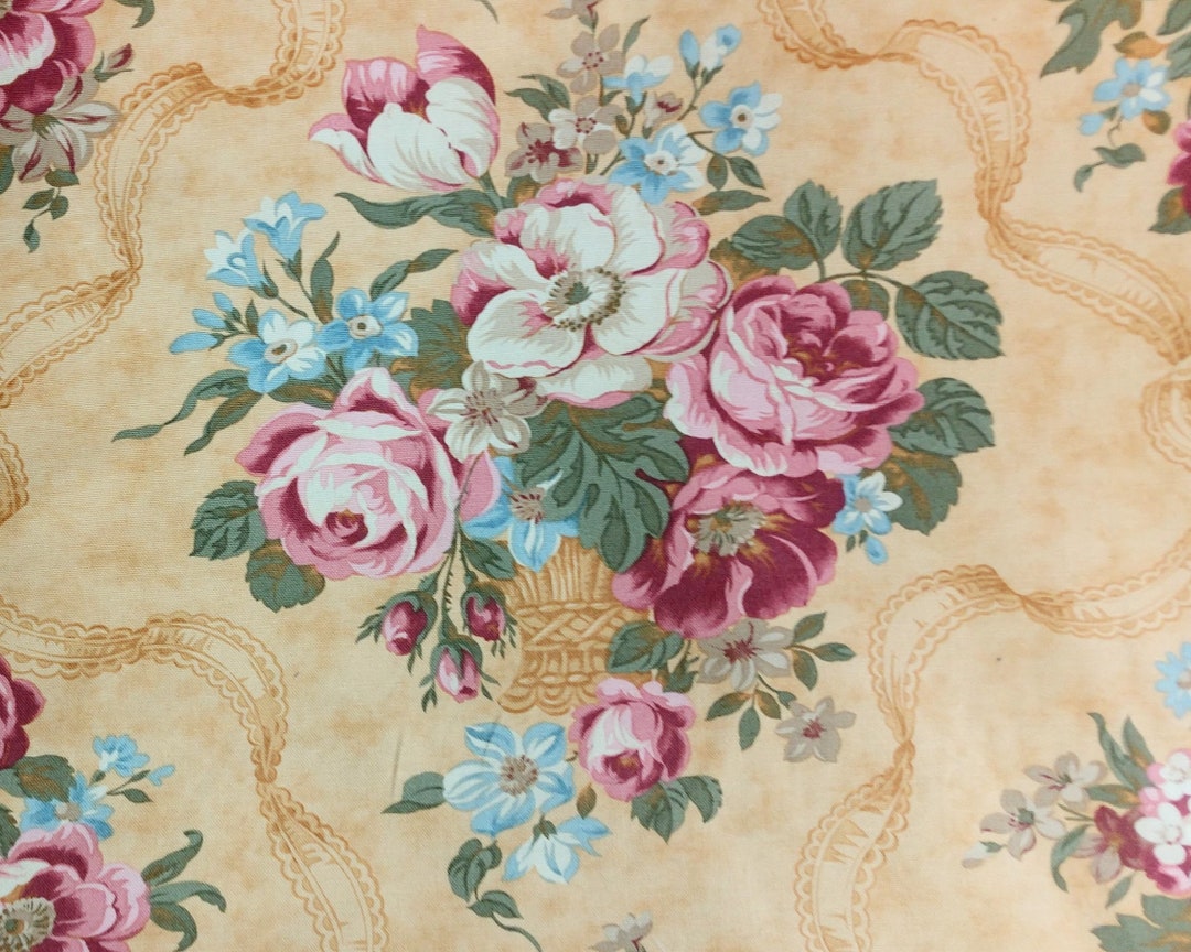 Pink Blue Yellow Floral Home Decor Fabric Bed of Roses Robyn Pandolph ...