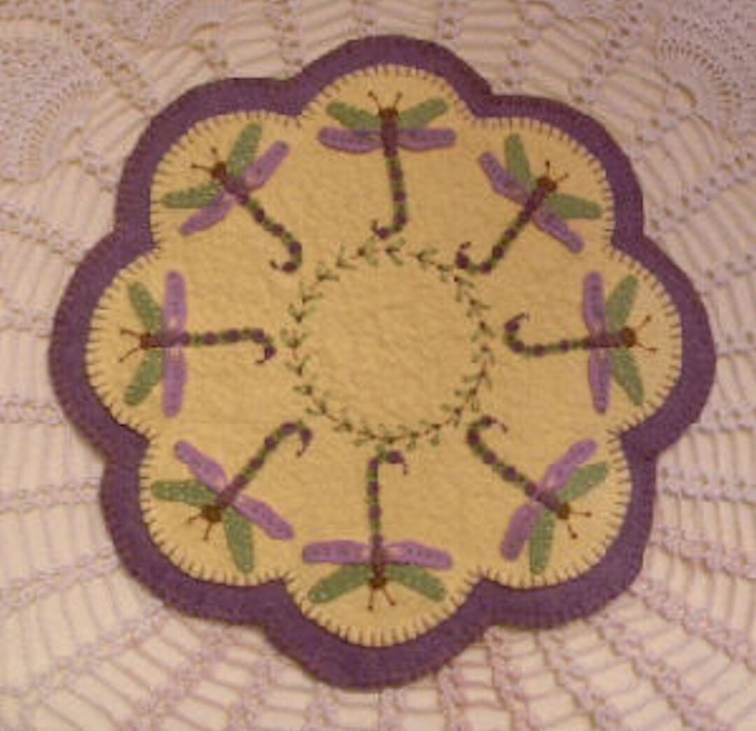 Dragonflies Wool Felt Candle Mat Kit Pattern Wool Felt Floss - Etsy