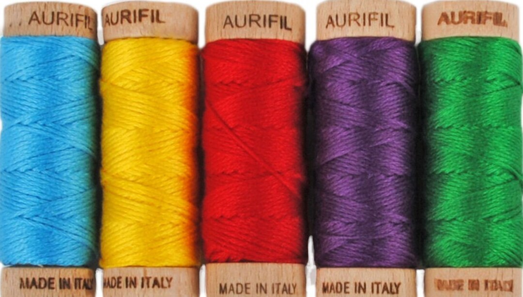 Aurifil Flossie Thread Collection Five Small 18 Yard Spools Six Strand ...