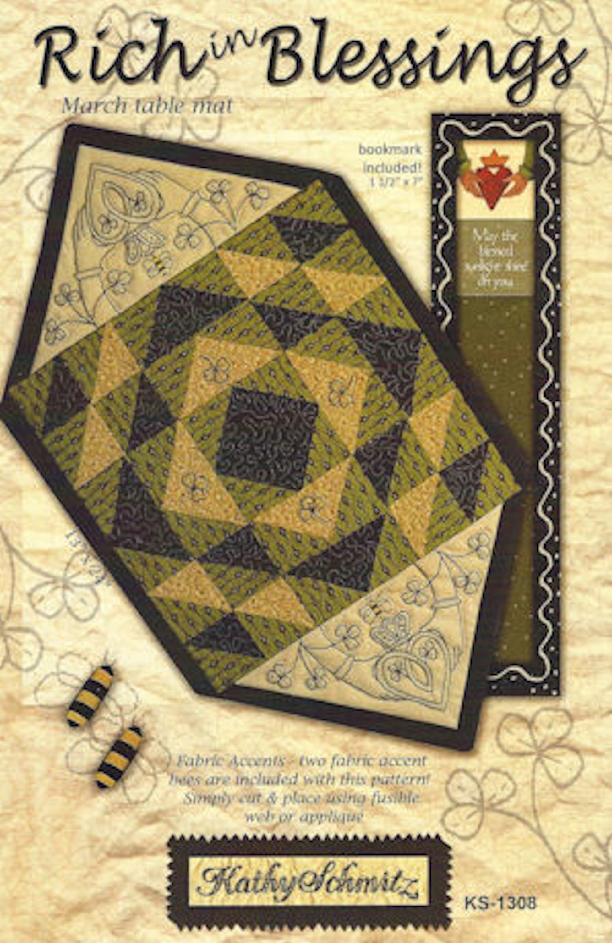 Rich in Blessings March Table Mat Embroidery Quilting Pattern Kathy Schmitz Studio 13" X 24" - Etsy