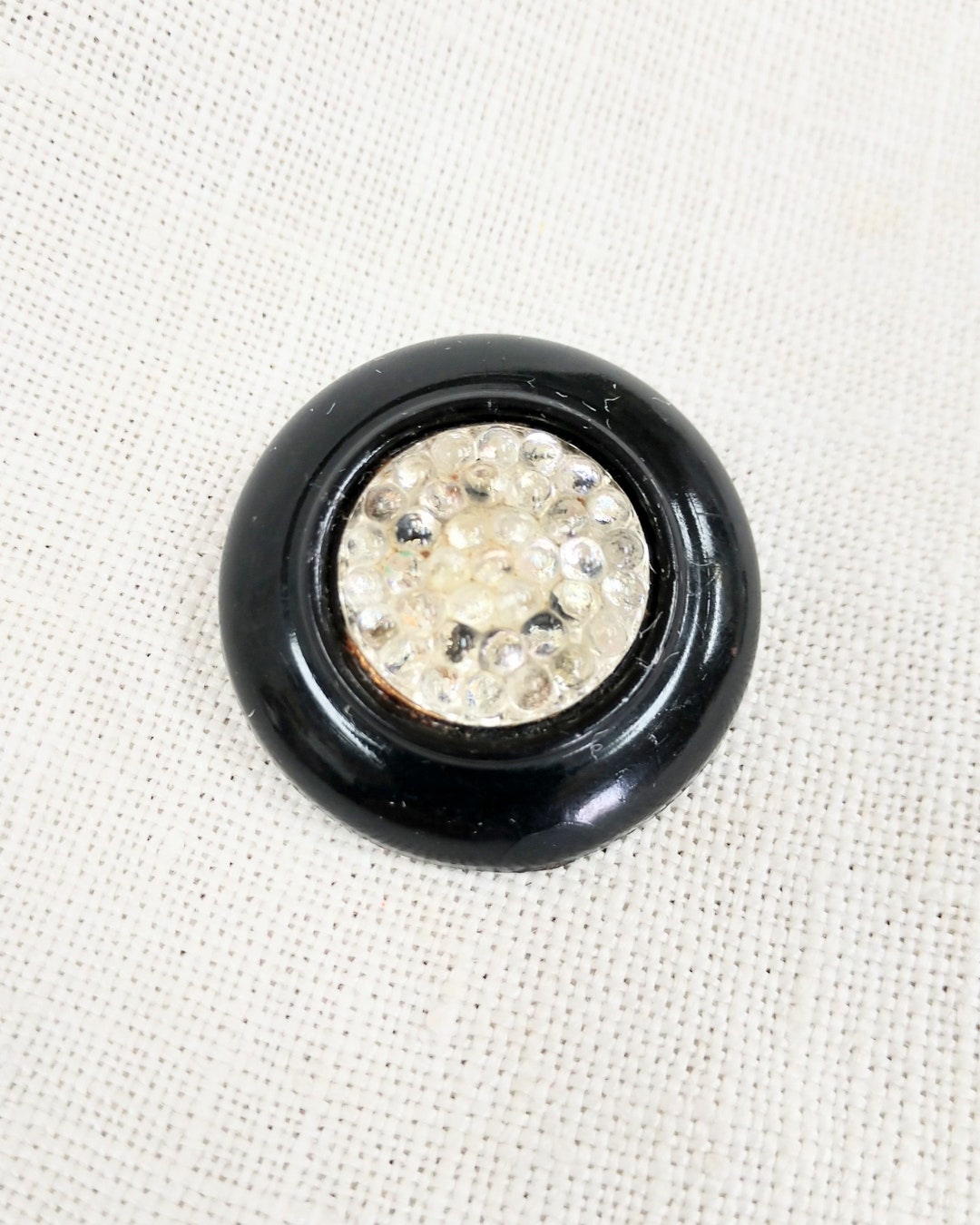 Sparkly Center Black Plastic Coat Button Just Over 1-1/4" Backmark S.B ...
