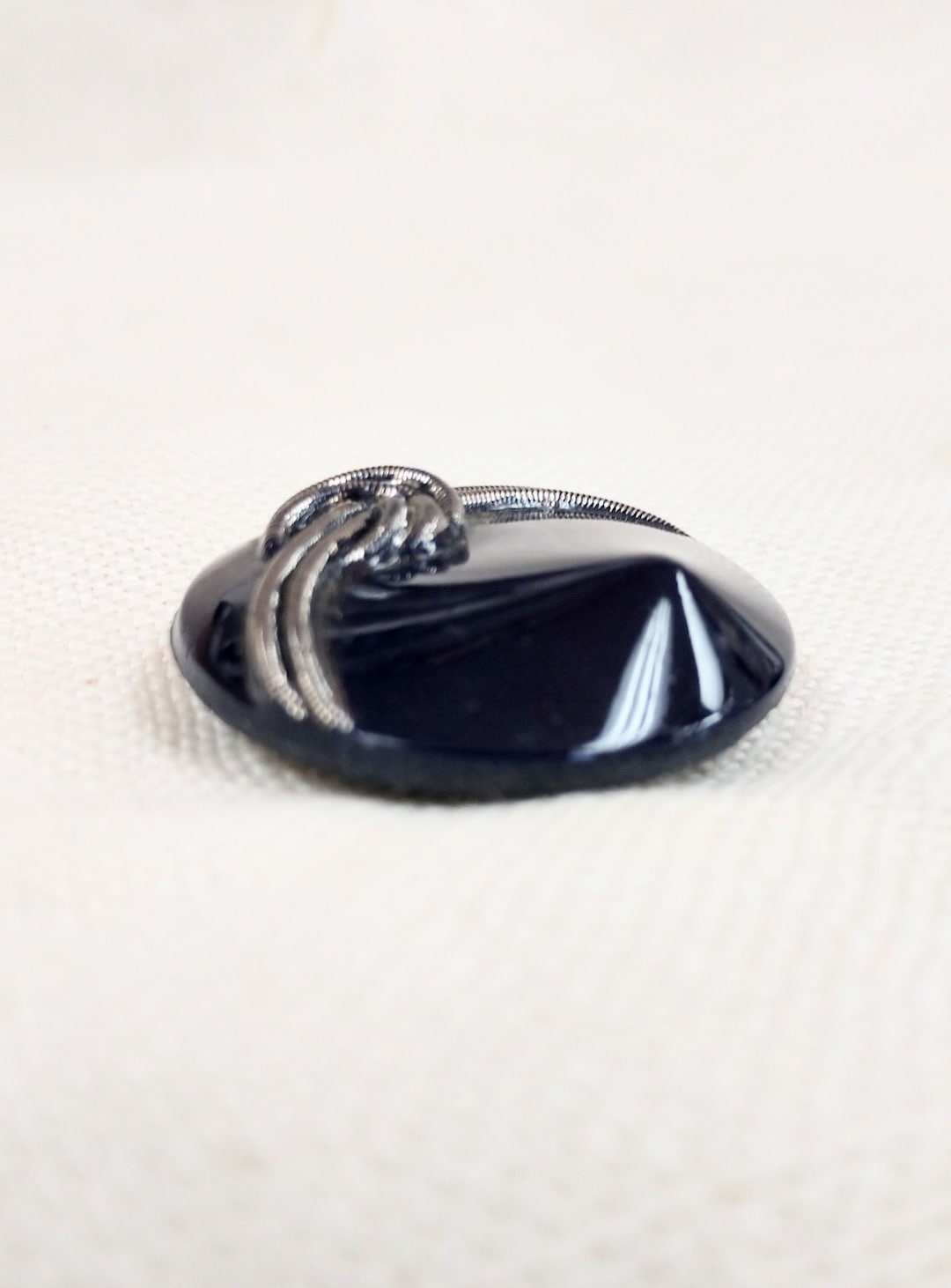 Black Glass Silver Knot Edge Facet Self Shank Button 28mm 1-1/8" Sewing ...