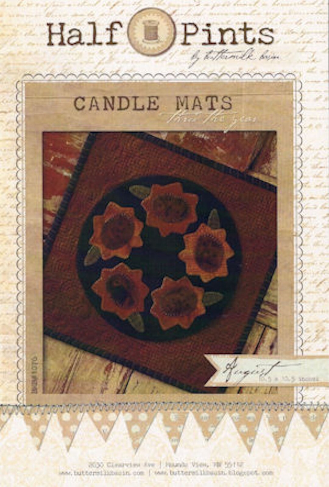 Sunflower Candle Mat Wool Applique Sewing Pattern August Buttermilk ...