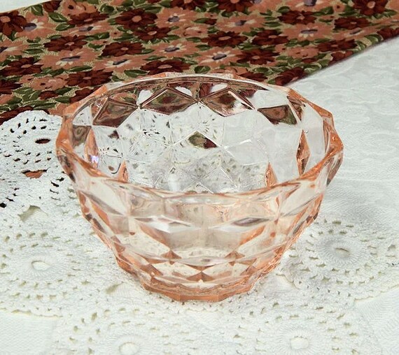 Pink Depression Glass Cube Pattern Jeanette Bowl | Etsy