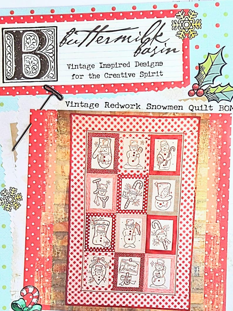 Redwork Snowman BOM Quilt Pattern Buttermilk Basin 28" X 42" - Etsy