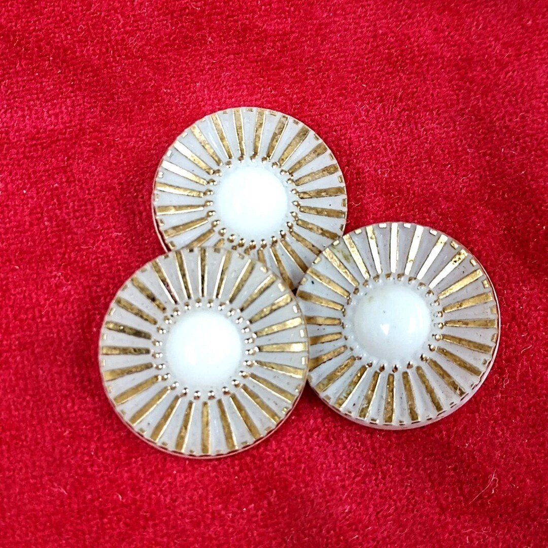 Three White Glass Gold Accent Self Shank Buttons 22mm 7/8" Germany US ...