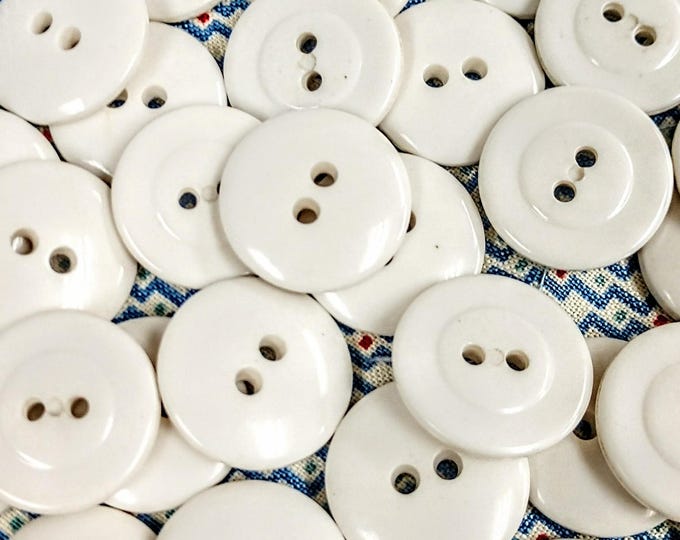 Twelve White Early Plastics Sew Thru Buttons 20mm 13/16" Raised Circle ...
