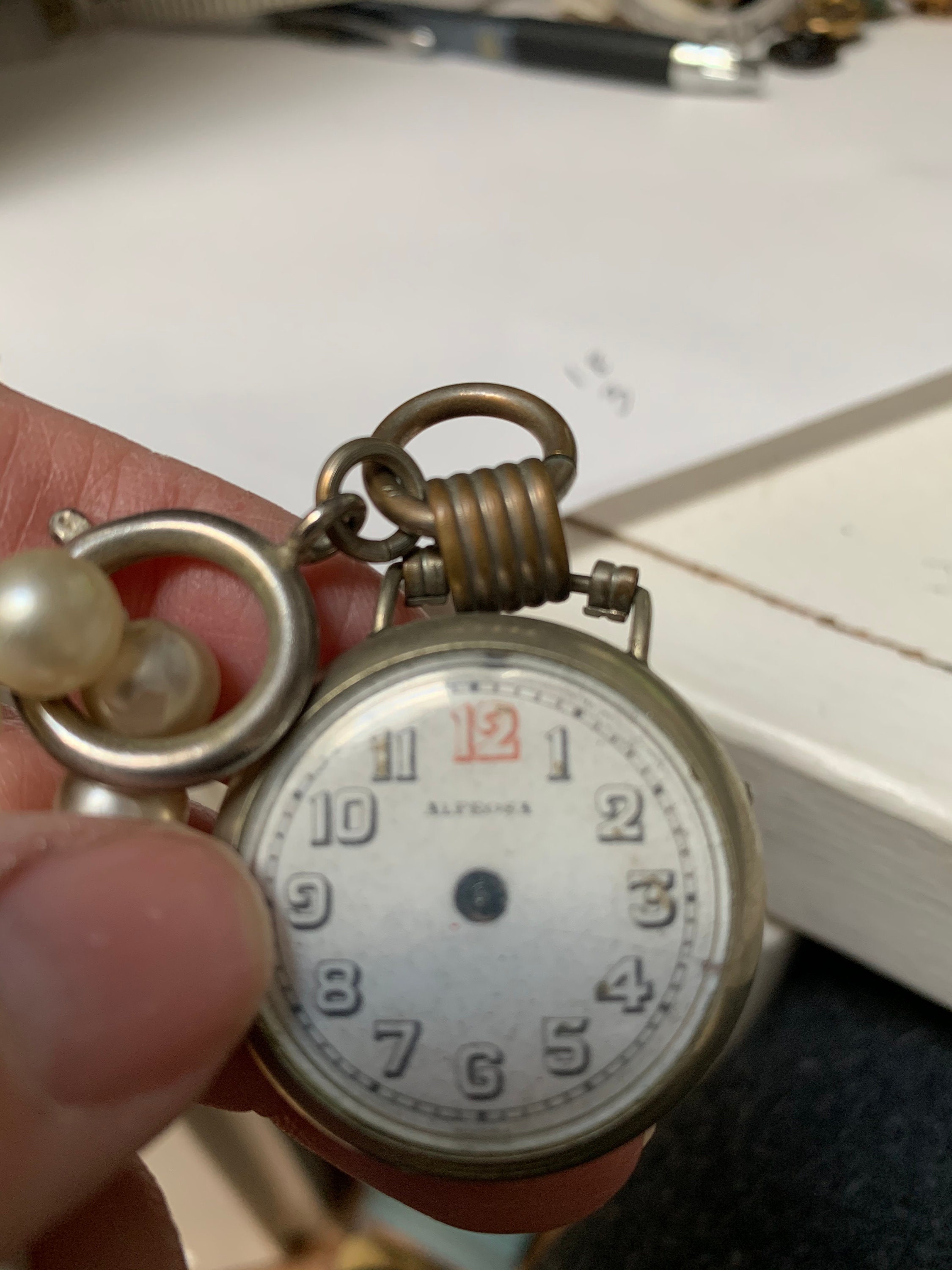 Alprosa antiguo bolsillo reloj colgante falso collar de perlas - Etsy ...